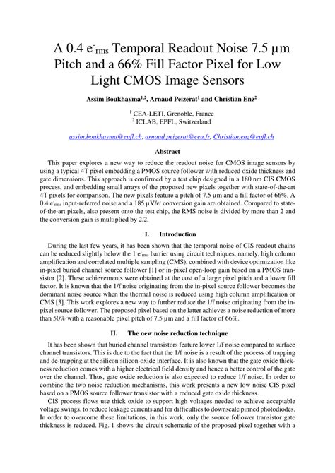 Pdf A 04 E Rms Temporal Readout Noise 75 µm Pitch And A 66 Fill