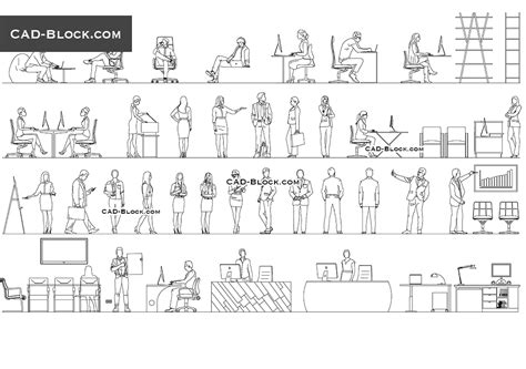 Office Workers Elevation Cad Block Autocad Collection