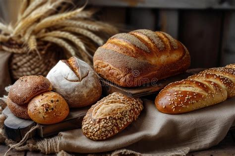 Artisan Bread Assortment On Rustic Table Stock Image Image Of Wheat