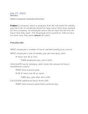 Calculate Weekly Paycheck Pseudocode And Flowcharts For Course Hero