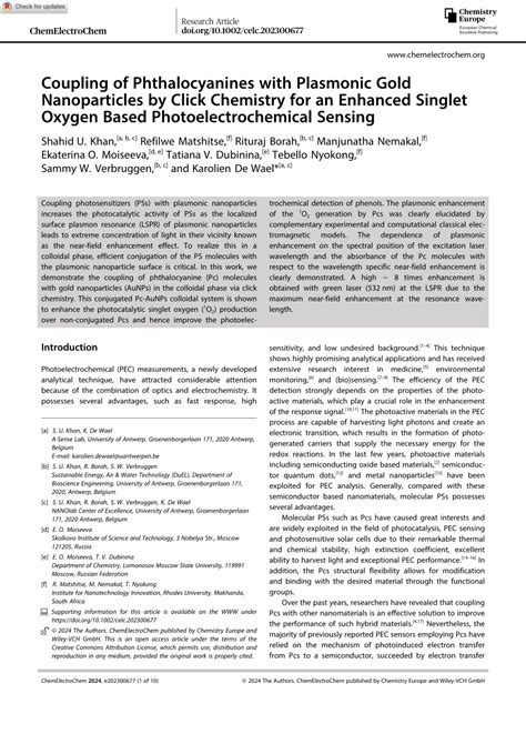 Pdf Coupling Of Phthalocyanines With Plasmonic Gold Nanoparticles By Click Chemistry For An
