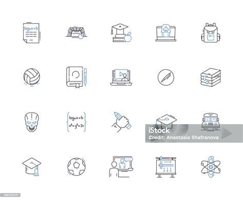 고등 교육 라인 아이콘 컬렉션입니다 학습 학위 졸업 대학 커리큘럼 연구 장학금 벡터 및 선형 그림 인턴쉽 논문 시험 개요 표지판