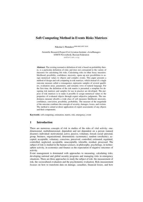 Pdf Soft Computing Method In Events Risks Matrices
