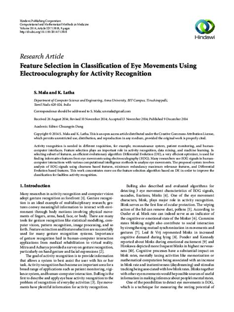 Pdf Feature Selection In Classification Of Eye Movements Using Electrooculography For Activity