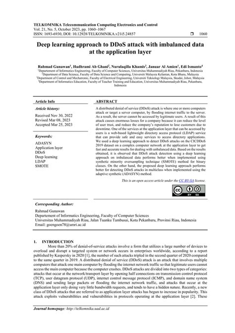 Deep Learning Approach To Ddos Attack With Imbalanced Data At The