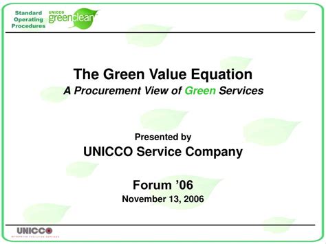 Ppt The Green Value Equation A Procurement View Of Green Services Presented By Unicco Service