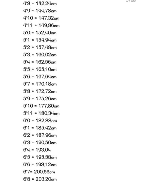 Height Conversion Chart Free Printable Pdf