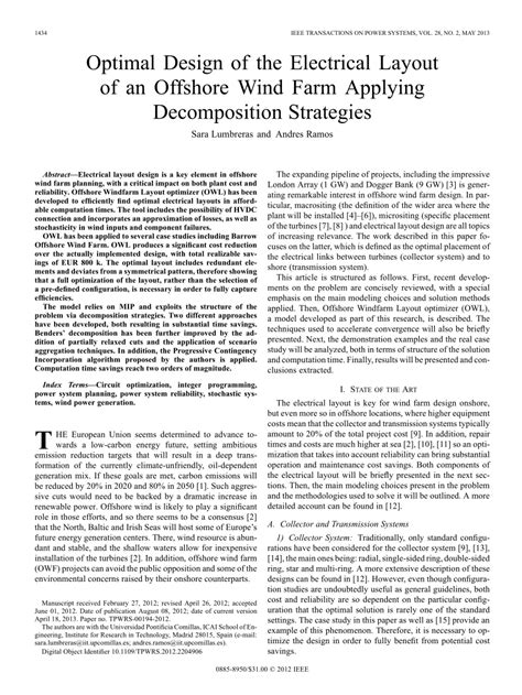 PDF Optimal Design Of The Electrical Layout Of An Offshore Wind Farm Applying Decomposition
