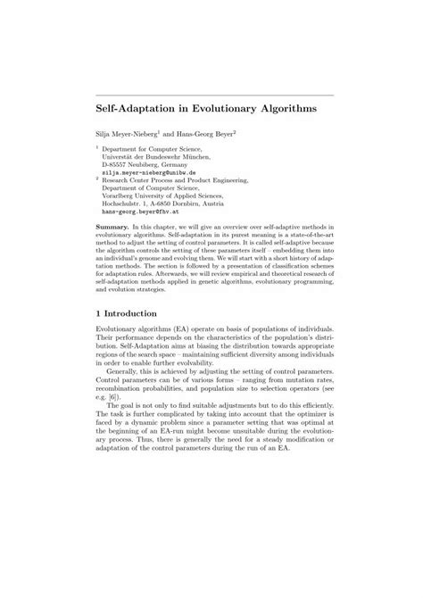 pdf self adaptation in evolutionary algorithms2 1 a short history of