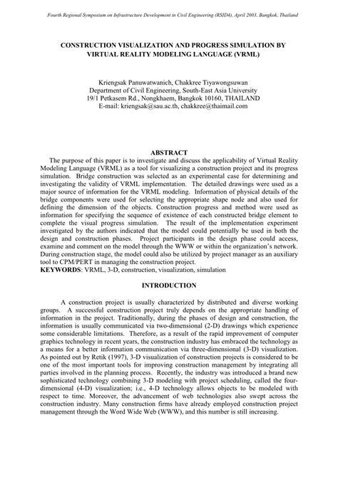 Pdf Construction Visualization And Progress Simulation By Virtual Reality Modeling Language Vrml