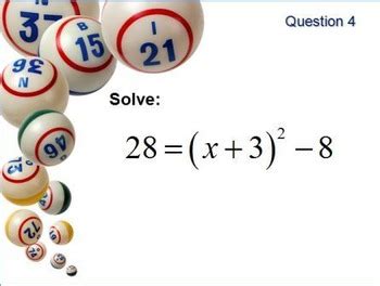 Alg Solving Quadratic Equations BINGO By Vicki Hines TpT