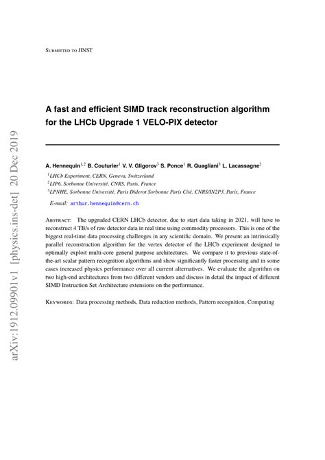 Pdf A Fast And Efficient Simd Track Reconstruction Algorithm For The Lhcb Upgrade 1 Velo Pix