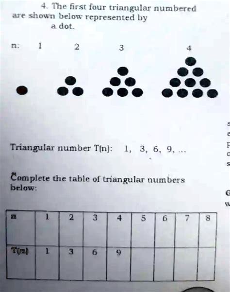 solved the first four triangular numbers are shown below represented by dots triangular
