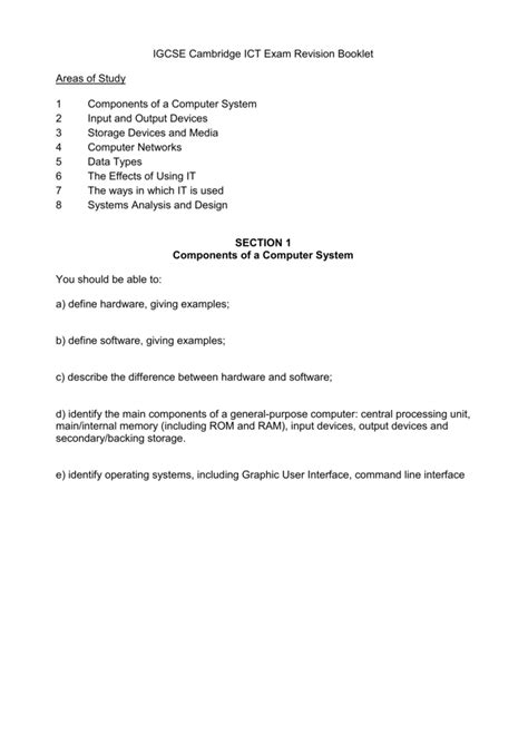 Igcse Cambridge Ict Exam Revision Booklet