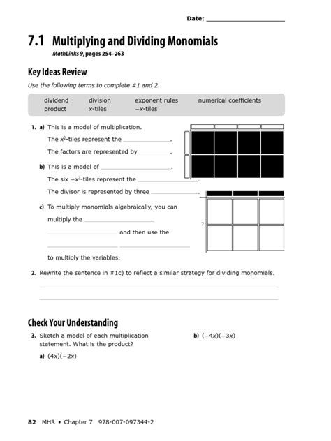 7 1 Multiplying And Dividing Monomial Pdf Division Worksheets Library