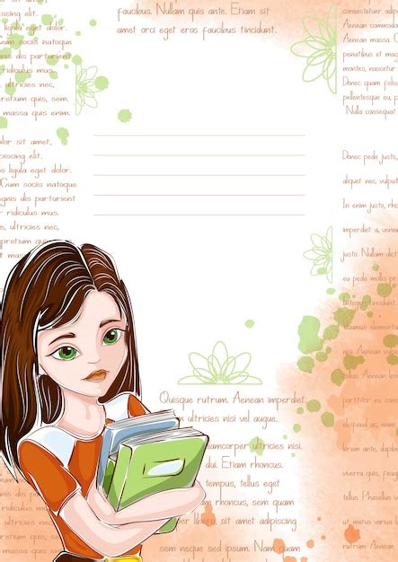 Premium Vector Template For Notebook Or Notepad Girl Babe With Books Text Blocks Lettering