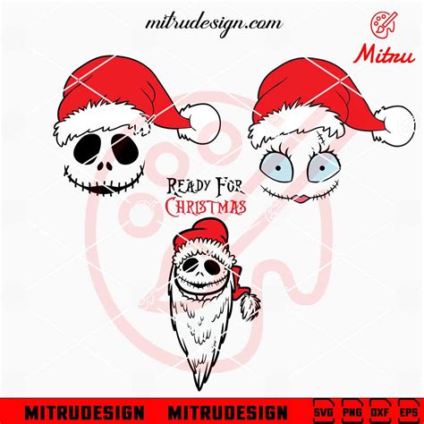 Jack And Sally Face Santa Hat Svg Ready For Christmas Svg Png Dxf