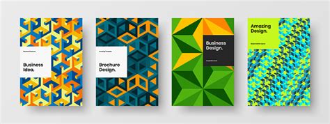 현대 모자이크 육각형 첫 페이지 그림 세트 트렌디 한 전단지 A4 디자인 벡터 템플릿 컬렉션입니다 잡지 표지에 대한 스톡 벡터