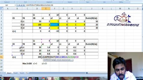 Solving An Lpp Using Simplex Method In Microsoft Excel Youtube