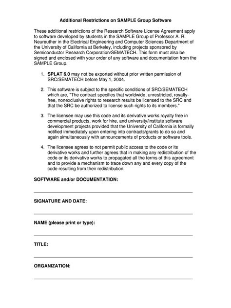 Fillable Online Additional Restrictions On SAMPLE Group Software Fax Email Print PdfFiller