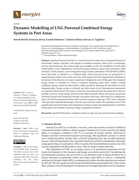 Pdf Dynamic Modelling Of Lng Powered Combined Energy Systems In Port Areas