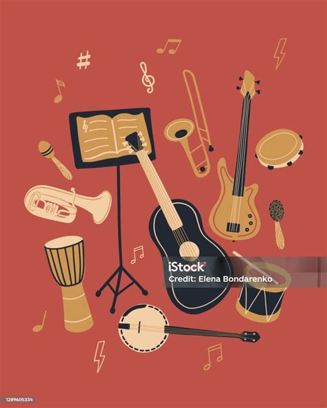 벡터 포스터 악기 세트 카드 해피 월드 인터내셔널 뮤직 데이 Classical Concert에 대한 스톡 벡터 아트 및 기타