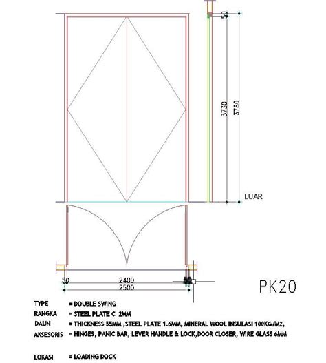 2500×3780 Sized Double Swing Door Design Is Given In The Autocad