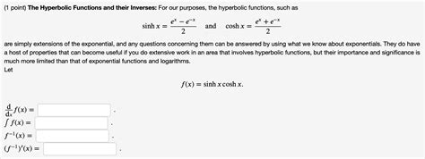 Solved Point The Hyperbolic Functions And Their Chegg Com