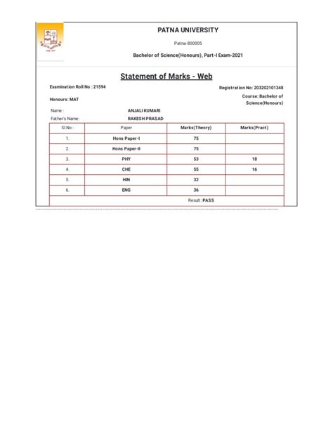 Statement Of Marks Patna University Patna Pdf Statement Of Marks Patna University Patna Pdf