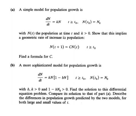 Solved A A Simple Model For Population Growth Is Dn Dt Kn