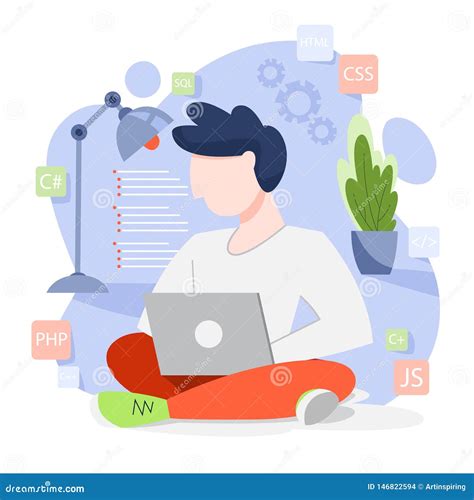 Programming Concept Idea Of Working On The Computer Stock Vector