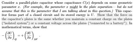 Solved Consider A Parallel Plate Capacitor Whose Capacitance