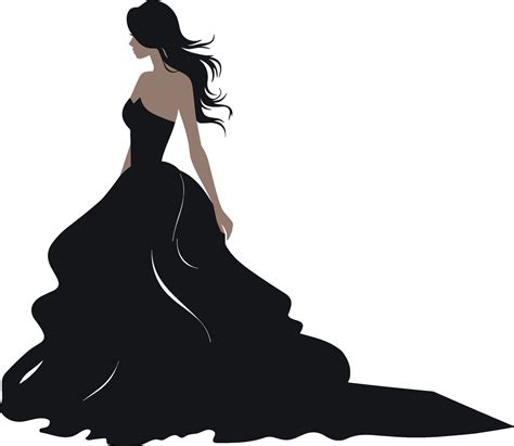 Silhouette Of A Beautiful Woman In Wedding Dress On Isolated Background