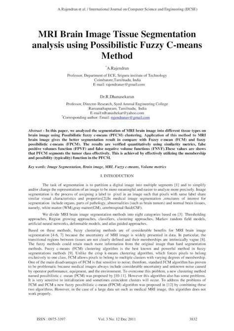 PDF MRI Brain Image Tissue Segmentation Analysis Using Brain Image Tissue Segmentation
