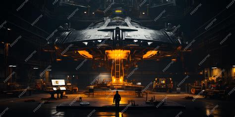 Premium Photo Huge Hall Of The Space Technology Workshop Futuristic Machine Is In The Middle