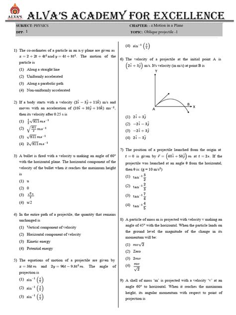 Dpp 1 2d Projectile Motion Op Pdf Applied And Interdisciplinary