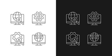Illegal Activities Detection Linear Icons Set For Dark And Light Mode Stok Vektör Sanatı And App
