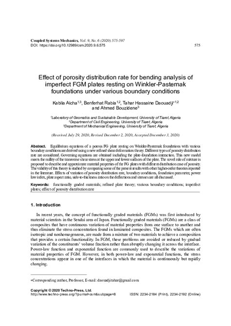 Pdf Effect Of Porosity Distribution Rate For Bending Analysis Ofimperfect Fgm Plates Resting