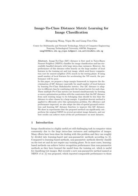 Pdf Image To Class Distance Metric Learning For Image Classification Dokumentips