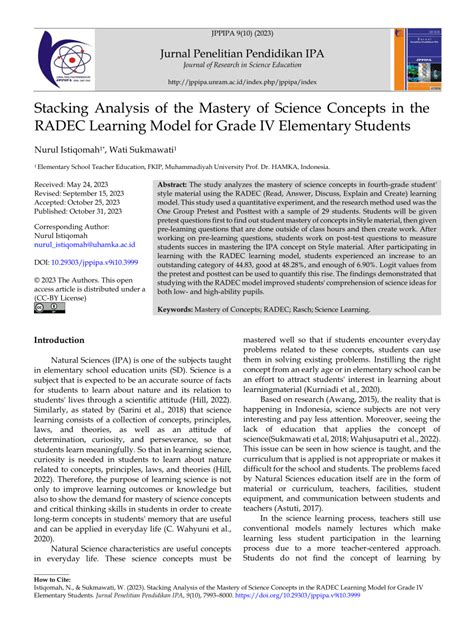 Pdf Stacking Analysis Of The Mastery Of Science Concepts In The Radec