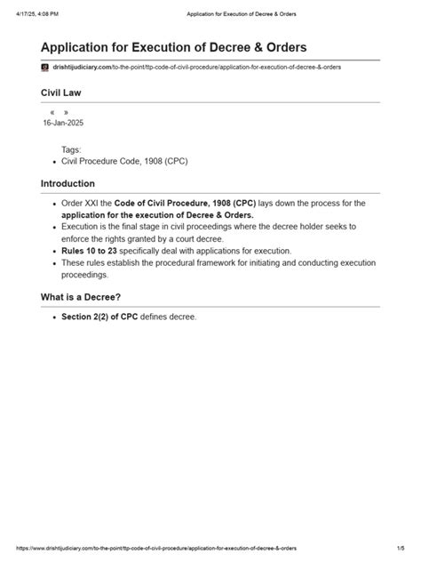 Application For Execution Of Decree And Orders Pdf Decree Lawsuit
