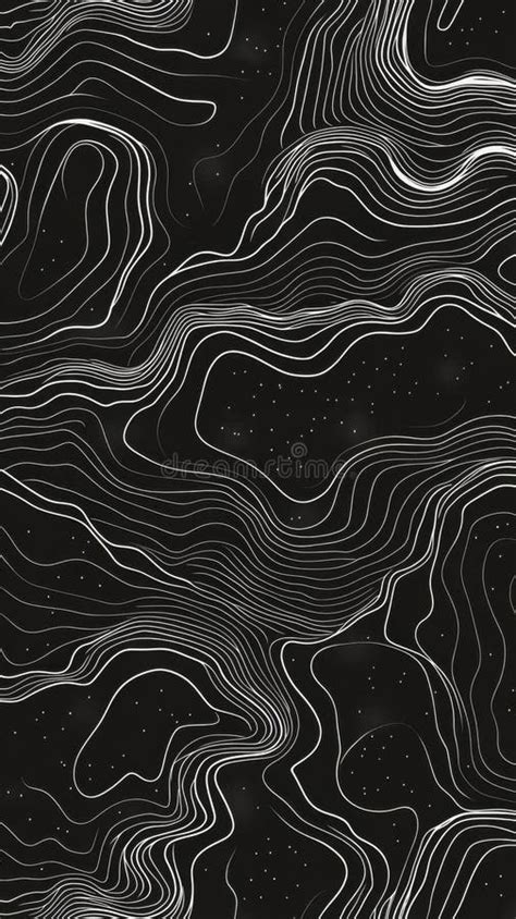 Abstract Black Background With Flowing White Lines And Subtle Dots Creating A Wave Like Pattern