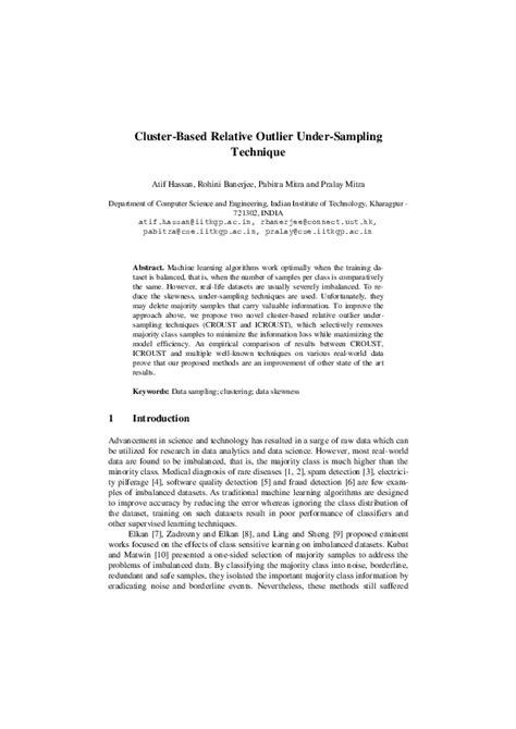 Pdf Cluster Based Relative Outlier Under Sampling Technique