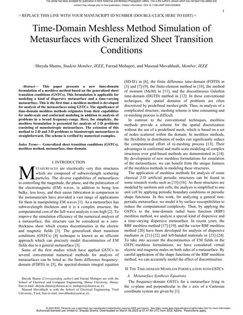 Pdf Time Domain Meshless Method Simulation Of Metasurfaces With Generalized Sheet Transition