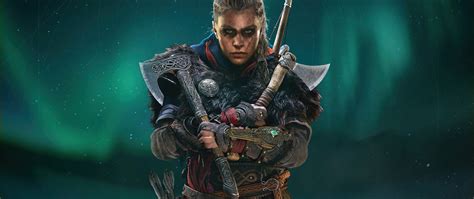 2560x1080 Assassins Creed Valhalla Female Eivor Axe 8k Wallpaper