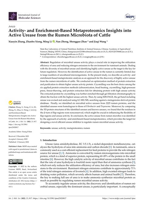 Pdf Activity And Enrichment Based Metaproteomics Insights Into Active Urease From The Rumen