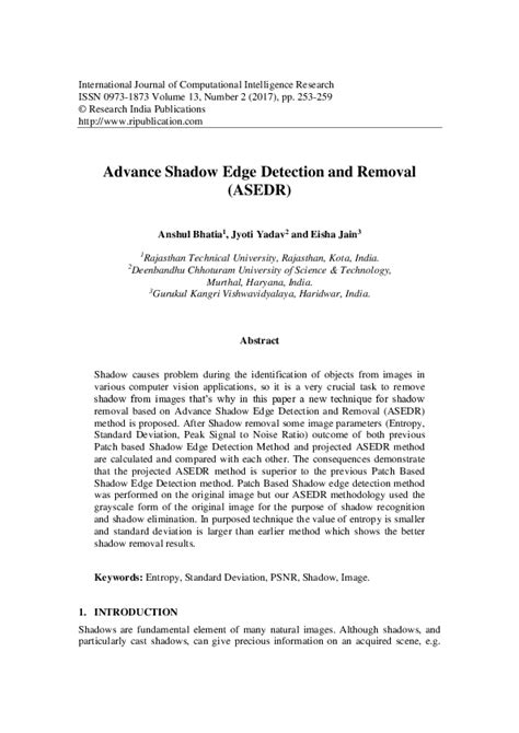 Pdf Advance Shadow Edge Detection And Removal Asedr