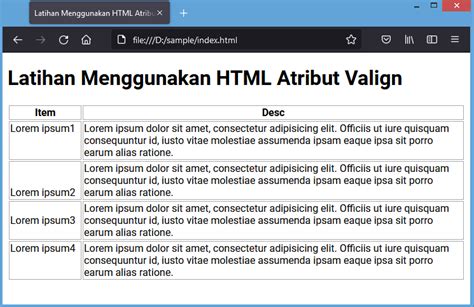 Atribut Valign Vertical Align Pada Tabel