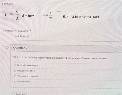 Solved Formulas ν λCE hc λλ mνhEn J n Chegg com