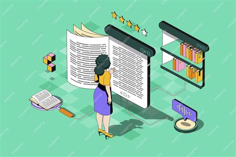 3d 아이소메트릭 디자인의 온라인 읽기 웹 개념 가상 라이브러리를 사용하여 모바일 앱에서 전자책을 읽고 인터넷 서점에서 구매하는